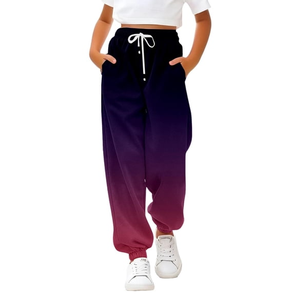Mercatoo Youth Gradient Color Sweatpants 𝐃rawstring Elastic Wide Leg ...
