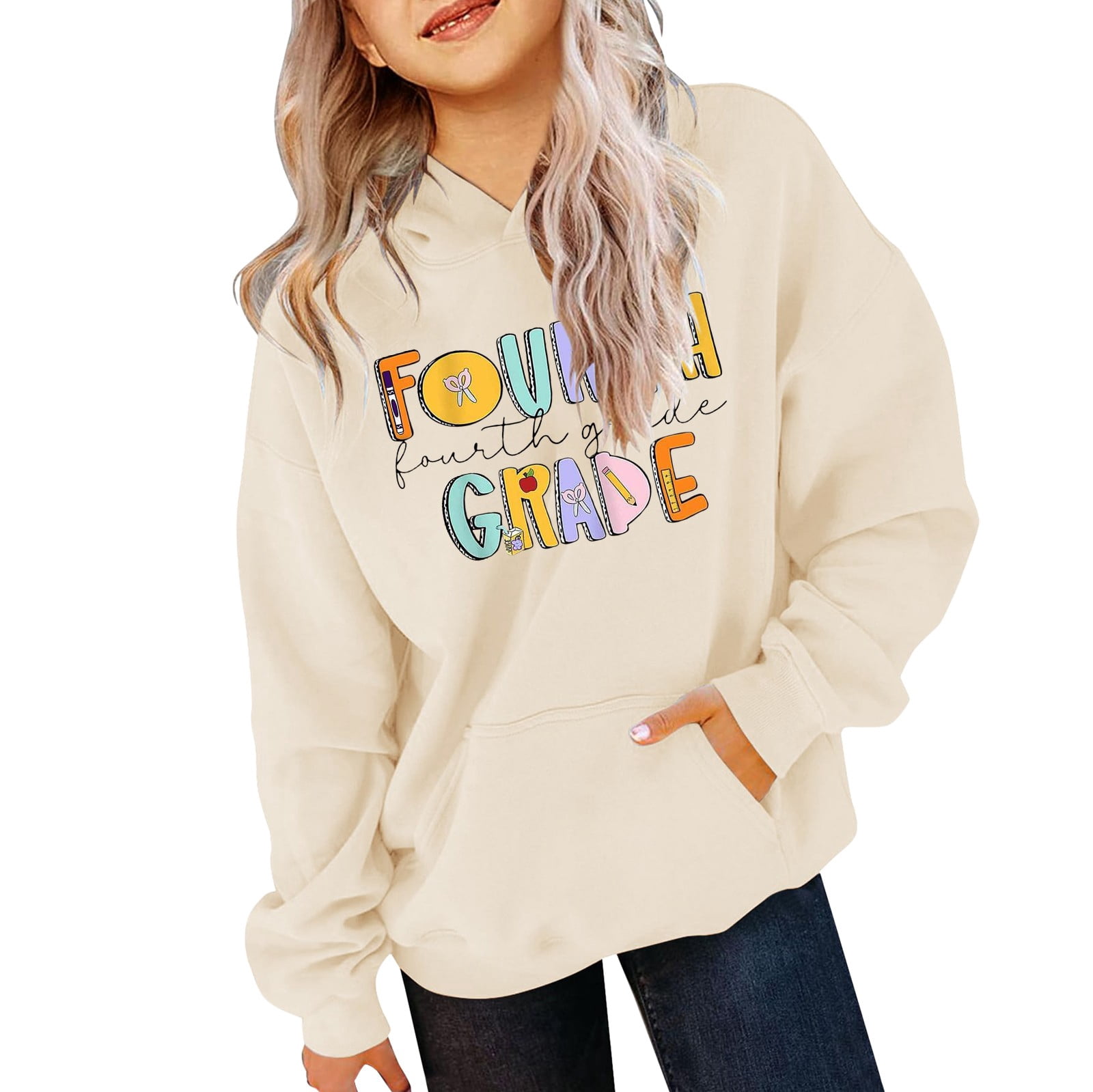 Mercatoo 𝐁ack to School Clothes for Teen Girls Oversized Ho𝐨dies Cute ...