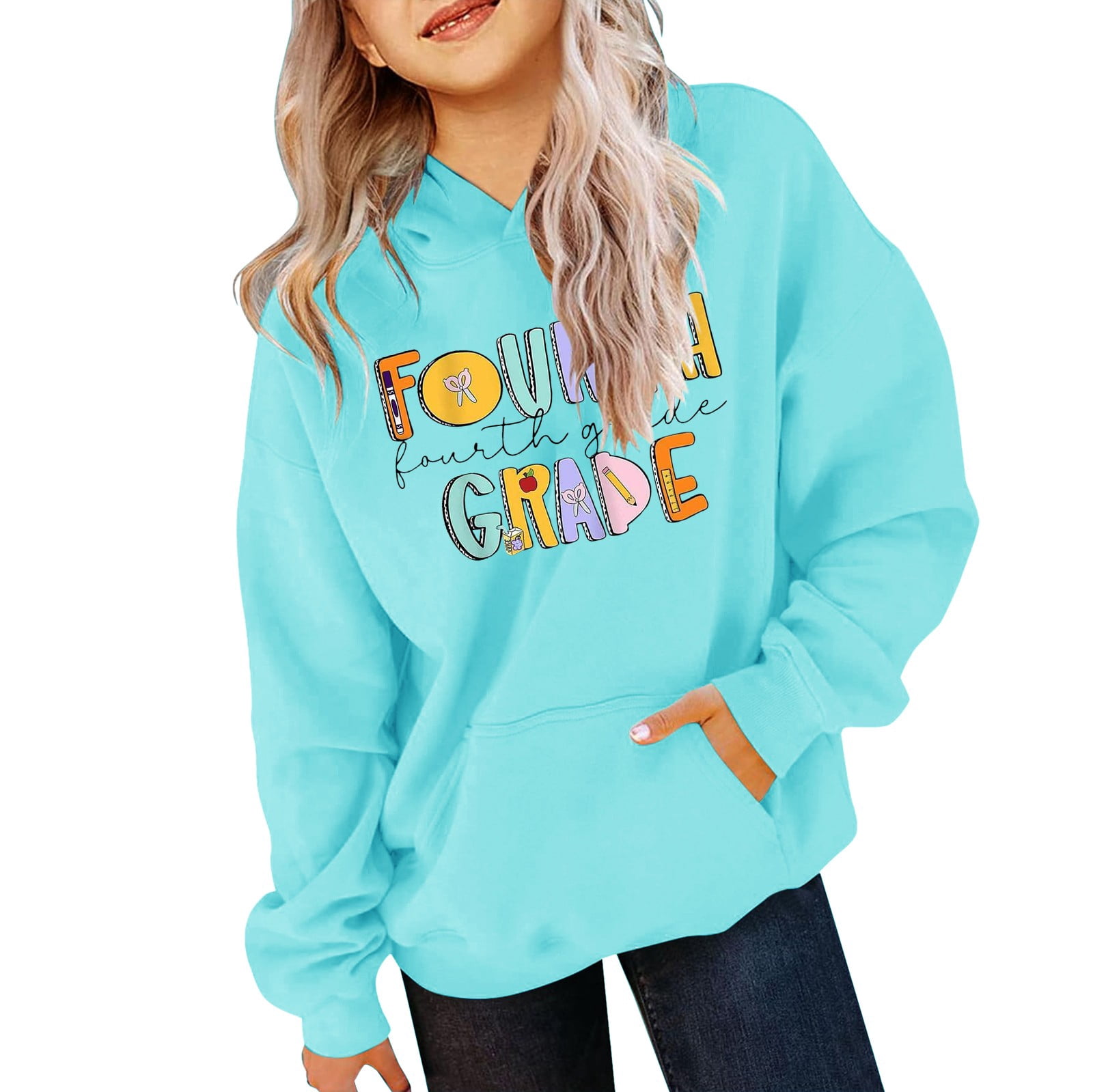 Mercatoo 𝐁ack to School Clothes for Teen Girls Oversized Ho𝐨dies Cute ...