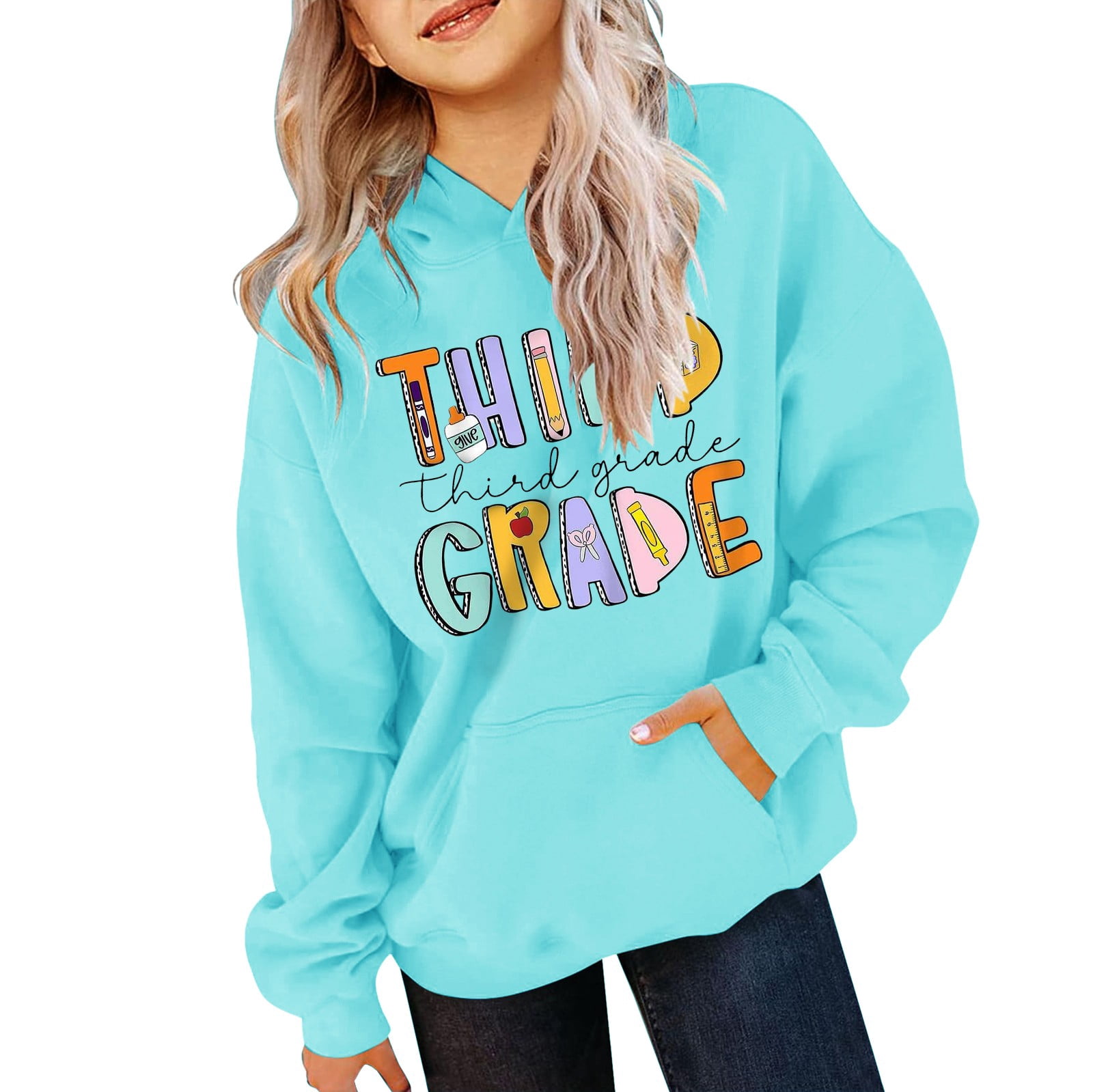 Mercatoo 𝐁ack to School Clothes for Teen Girls Oversized Ho𝐨dies Cute ...