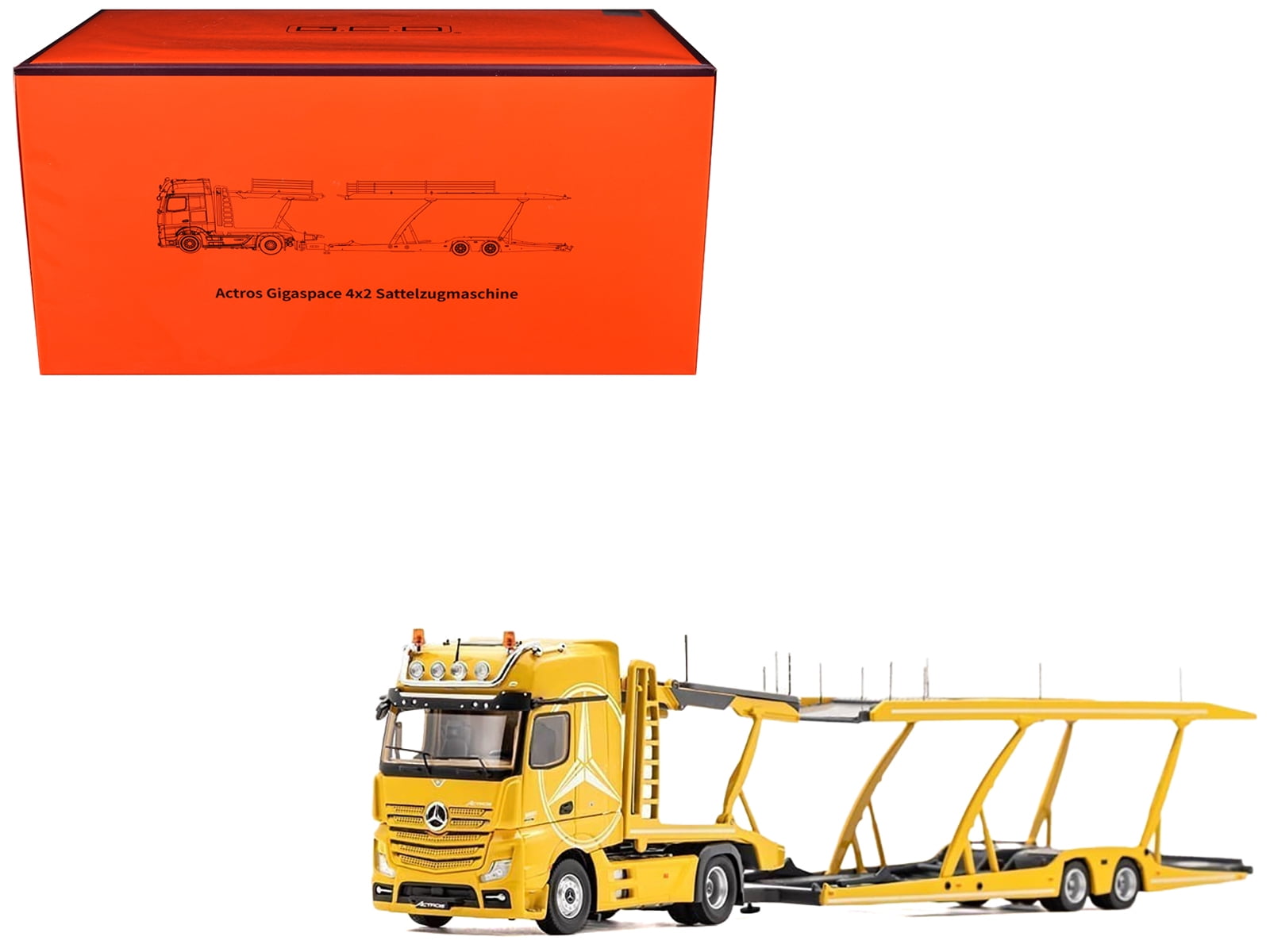 Mercedes-Benz Actros Auto Transporter Yellow 1/64 Diecast Model by GCD ...