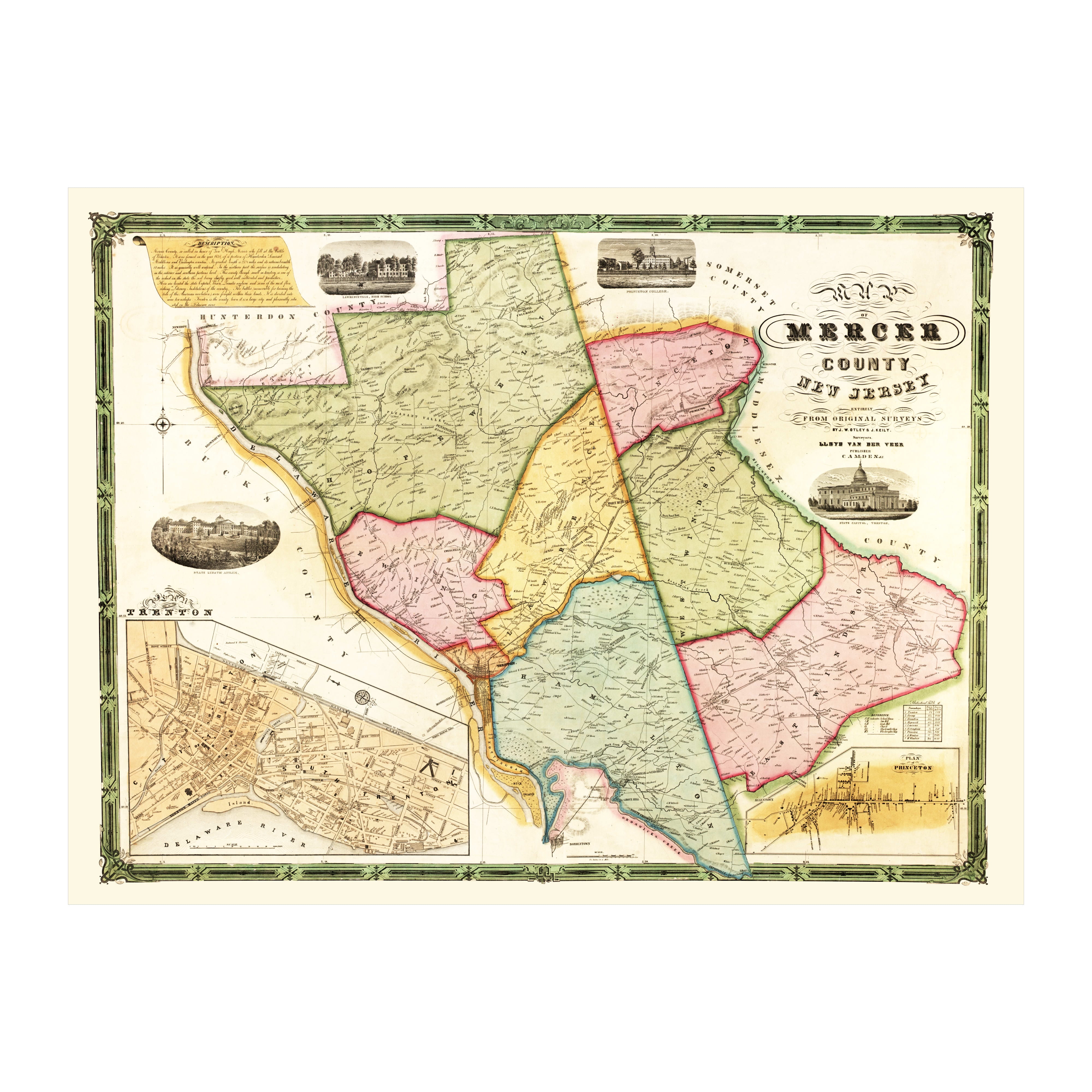 Mercer County New Jersey Art, 1849 Vintage Map of Mercer County NJ ...