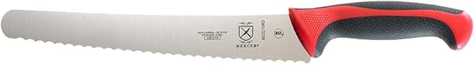Mercer Culinary Millennia 10" Steel Wavy Edge Bread Knife, Red Handle ...
