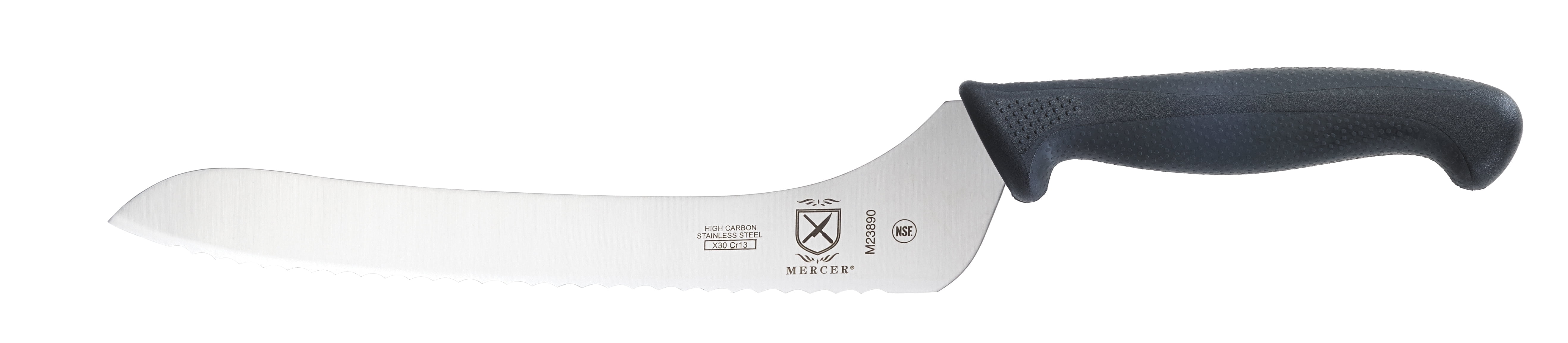 Mercer Culinary Millennia 9" Steel Offset Wavy Edge Bread Knife, Black ...