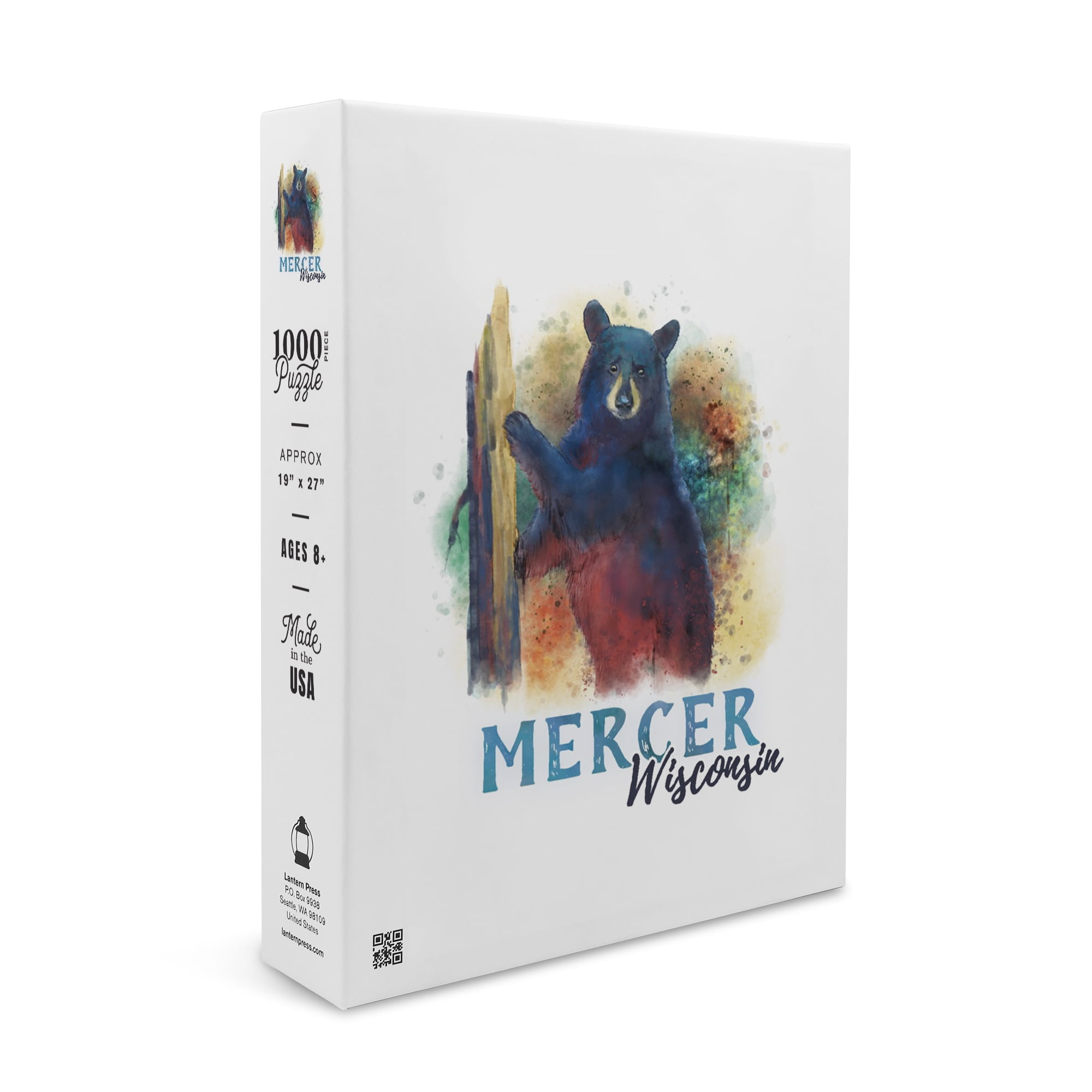Mercer, Wisconsin, Black Bear, Watercolor (1000 Piece Puzzle, Size ...