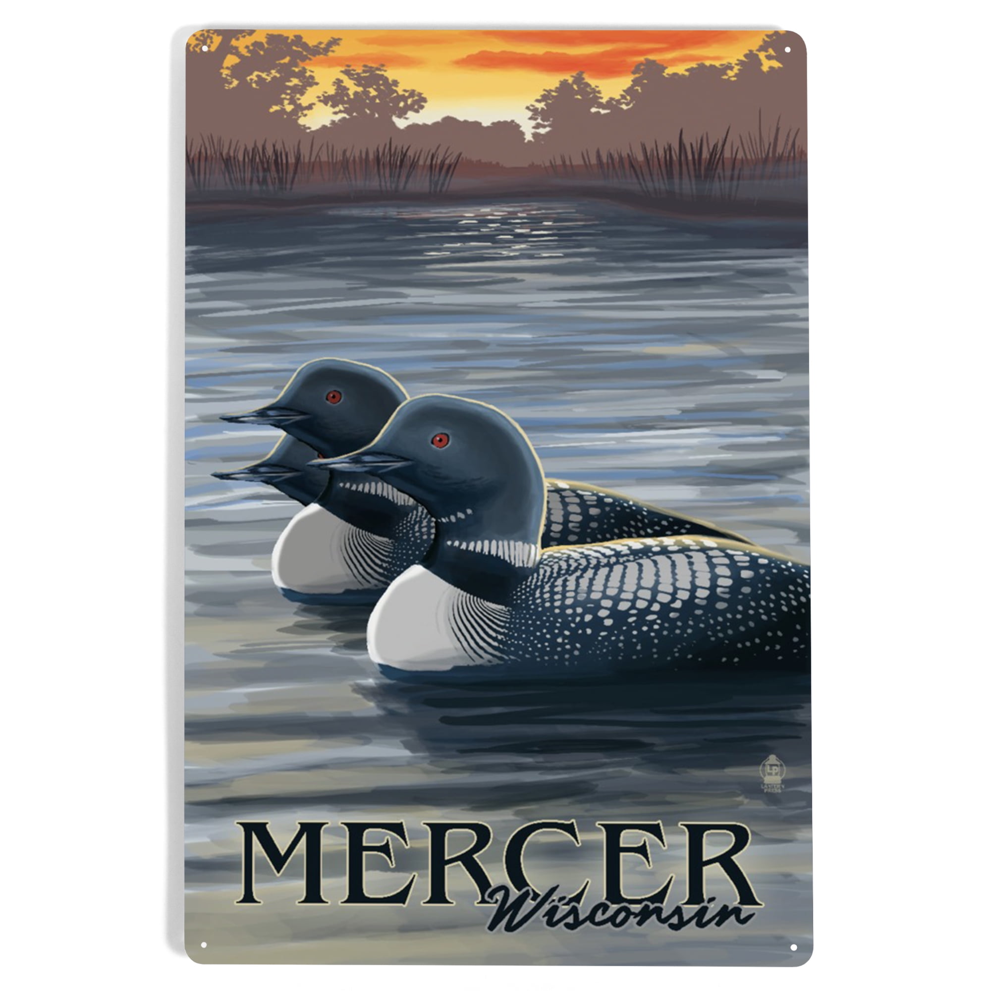 Mercer, Wisconsin, Loons and Sunset (12x18 Aluminum Art, Indoor Outdoor ...
