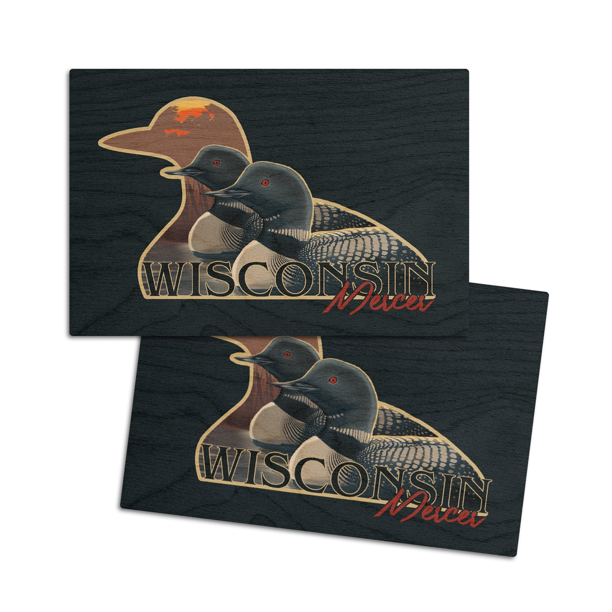 Mercer, Wisconsin, Loons and Sunset, Contour (4x6 Birch Wood Postcards ...