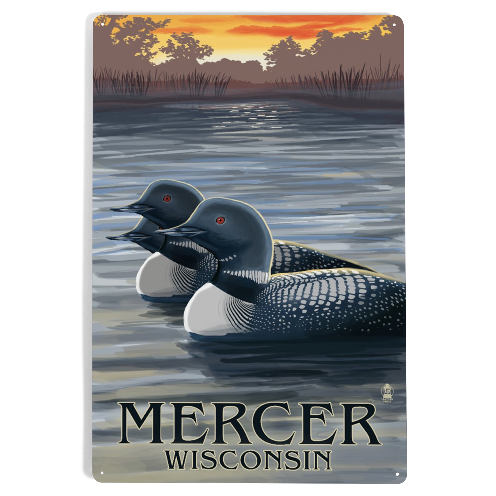 Mercer, Wisconsin, Loons at Sunset (12x18 Aluminum Art, Indoor Outdoor ...