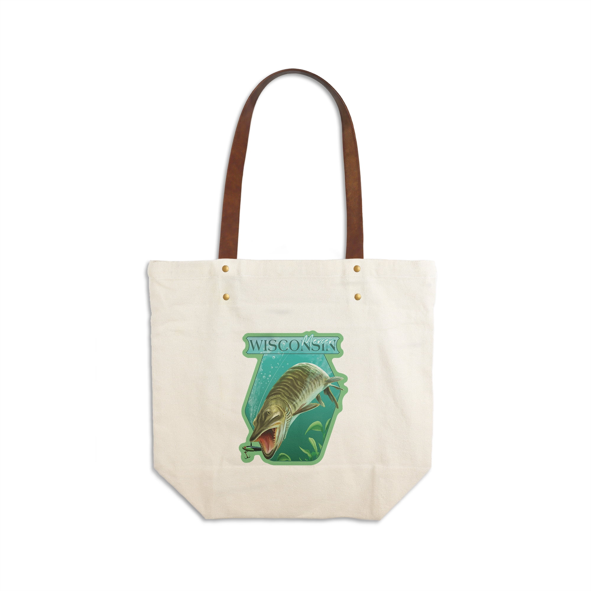 Tote Bag, Mercer, Wisconsin, Muskie Scene, Contour, Unisex, Reusable ...