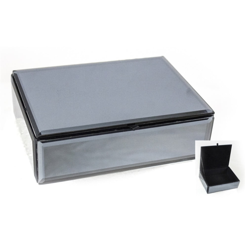 HomeRoots Wood Elegantly Charmed Decorative Mirrored Storage Box, Gray ...