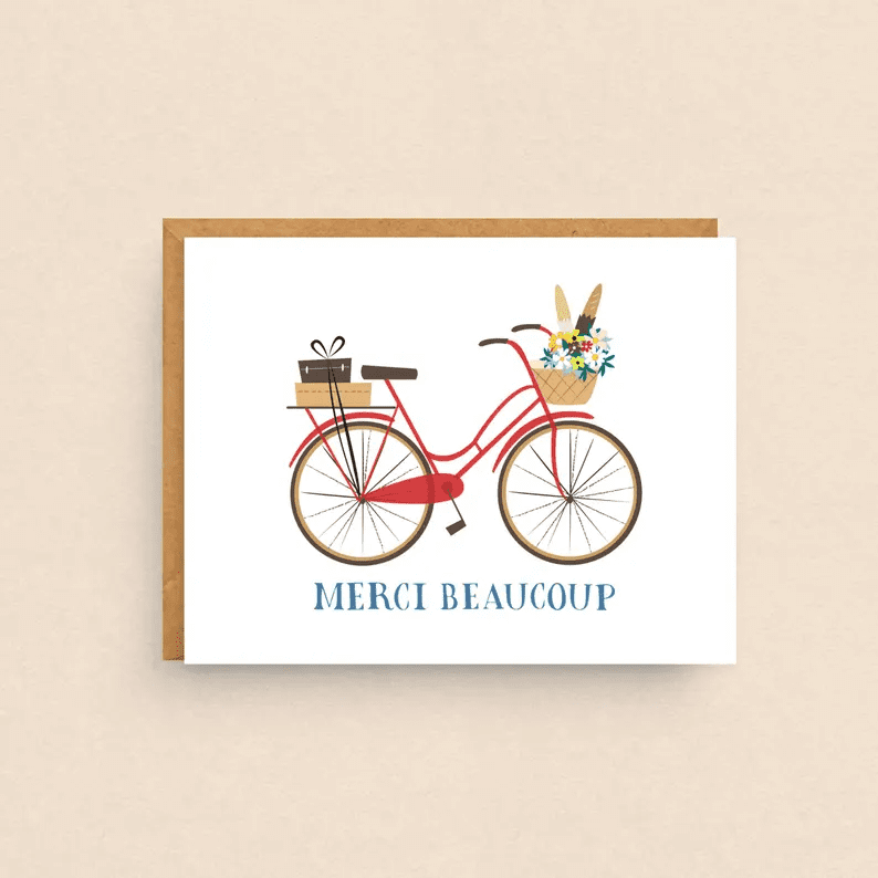Merci Beaucoup Bicycle Greeting Card – Cute Red Bike Design with ...