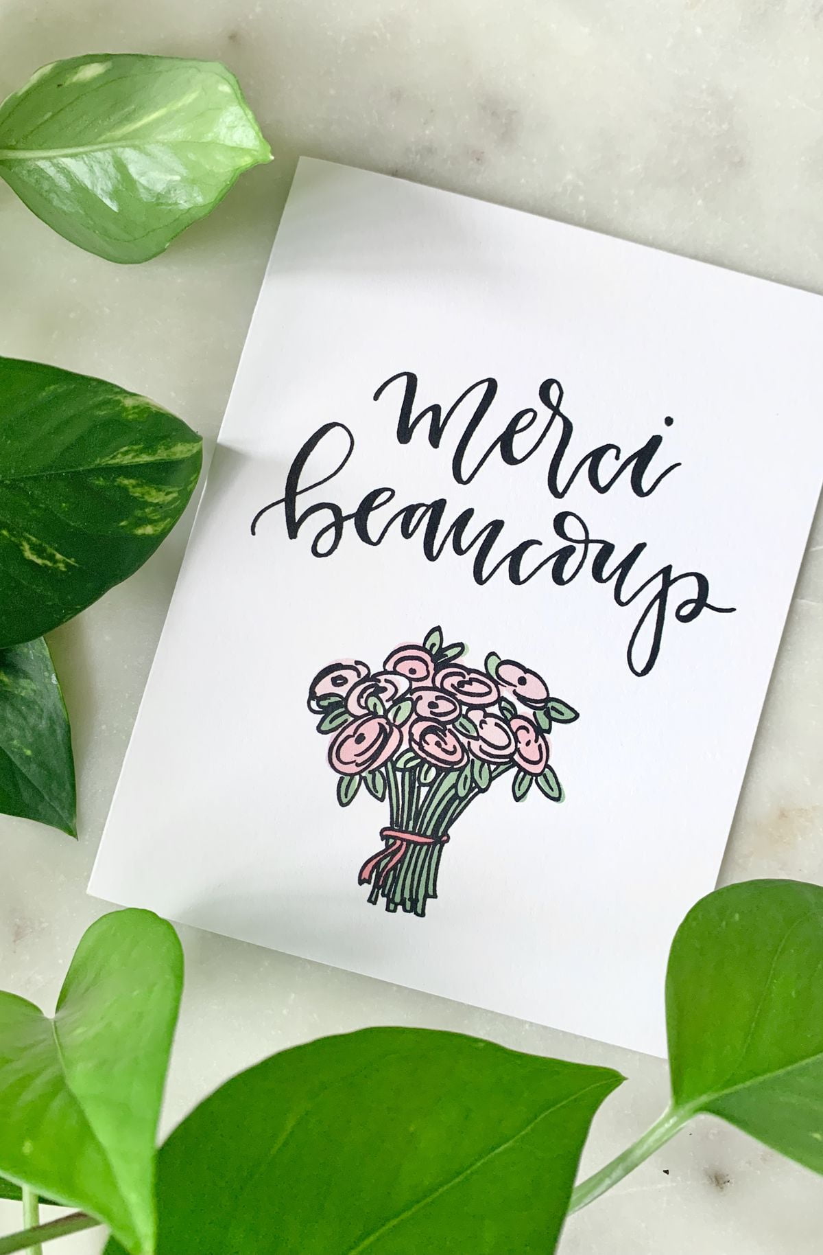 Merci Beaucoup Greeting Card – Floral Design – Blank Inside for ...