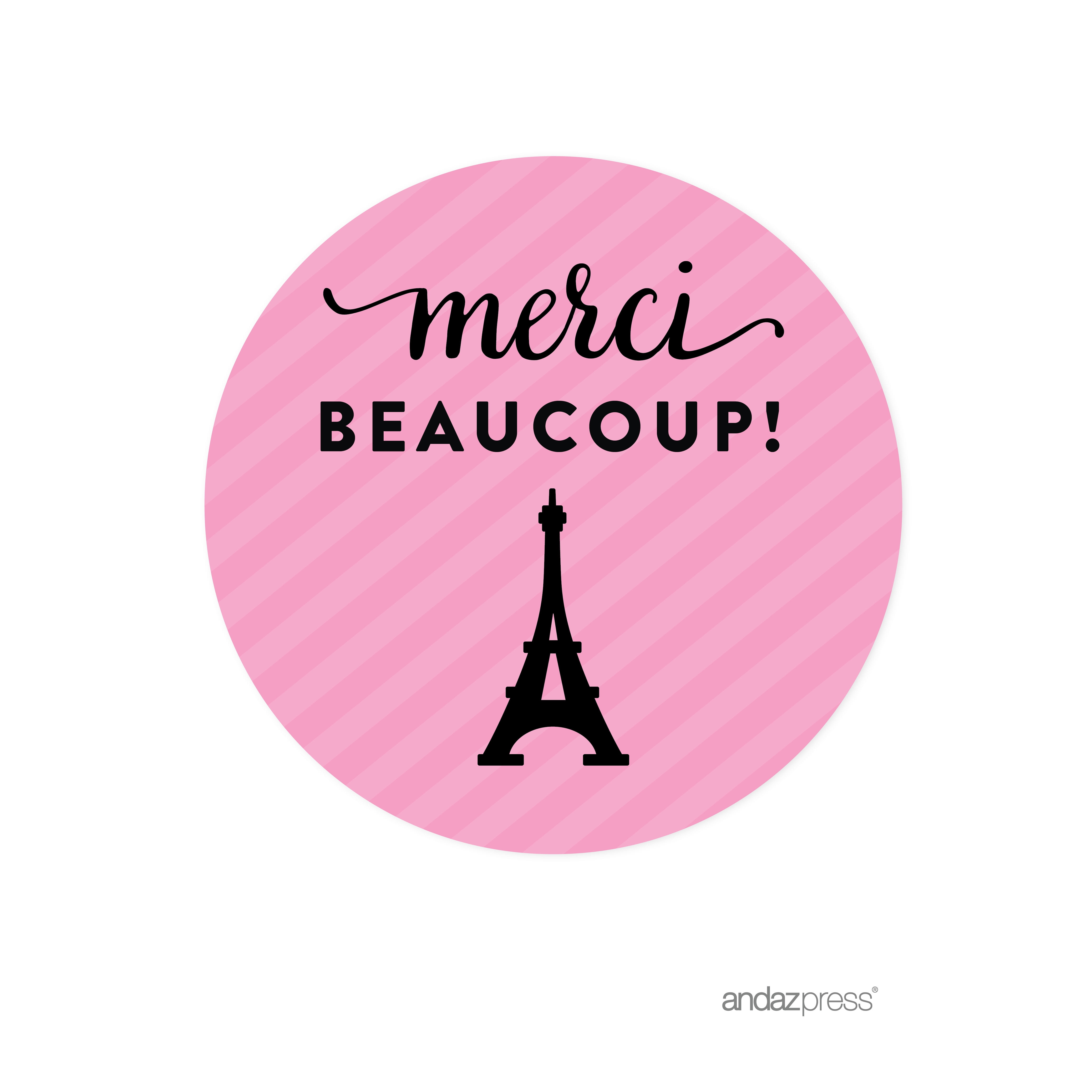 Merci Beaucoup! Paris Bonjour Bebe Girl Baby Shower Round Circle Label ...