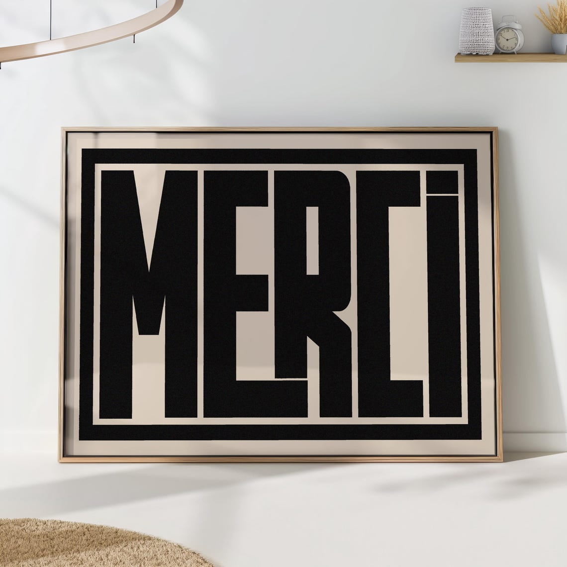 Merci Modern Typography Print, Minimalist Thank You Wall Art, French ...