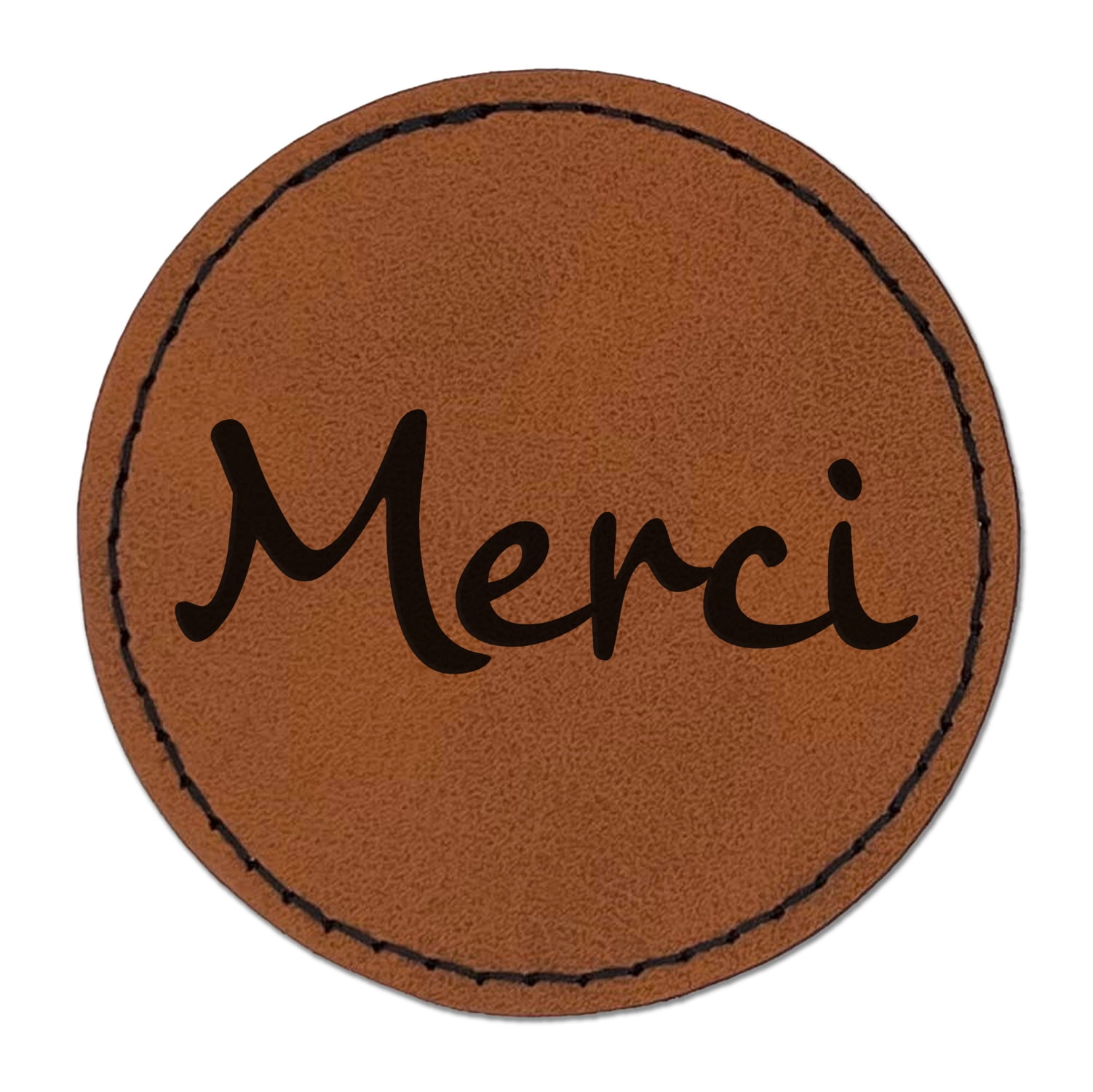 Merci Thank You French 2.5" Faux Leather Round Engraved Iron-On Patch ...