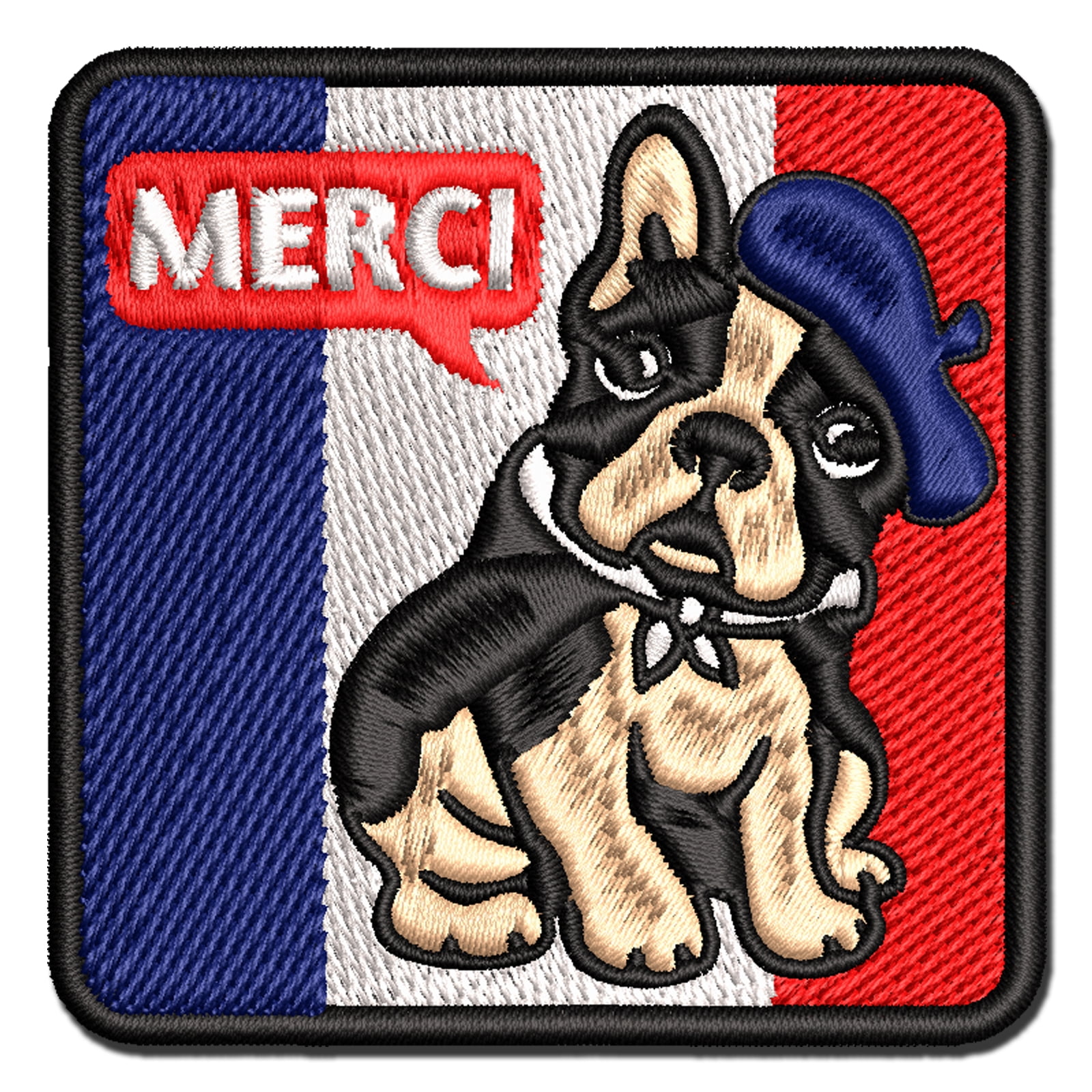 Merci Thank You French Bulldog With Beret and Bandana Applique Multi ...