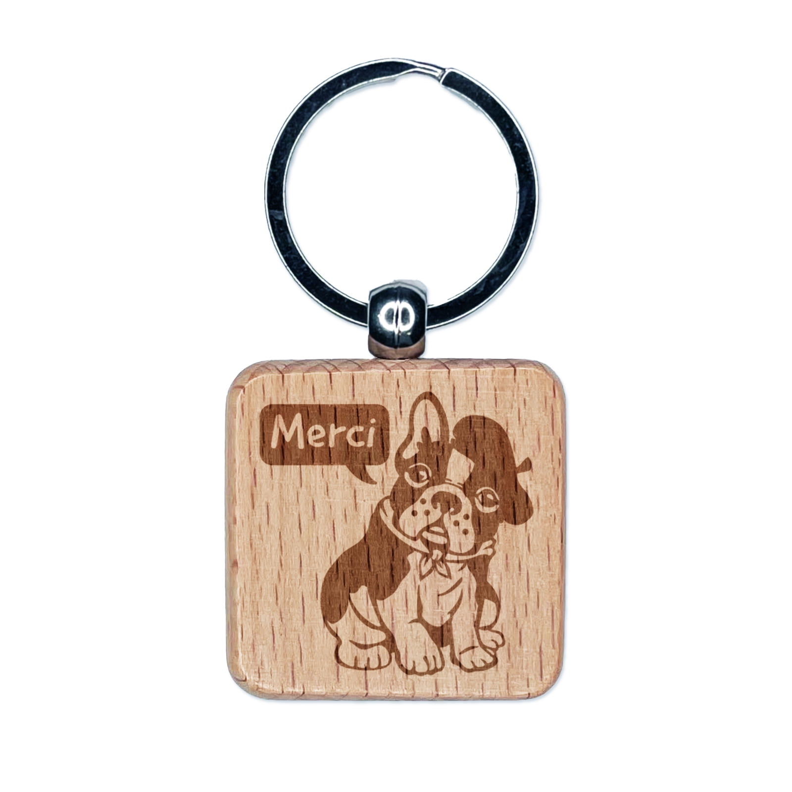 Merci Thank You French Bulldog With Beret and Bandana Square Keychain ...