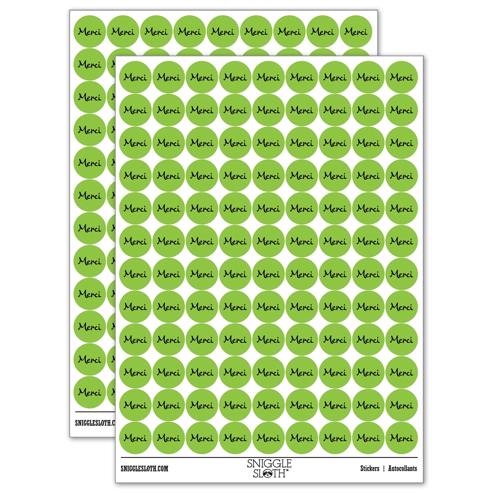 Merci Thank You French 200+ Round Stickers - Light Green - Gloss Finish ...