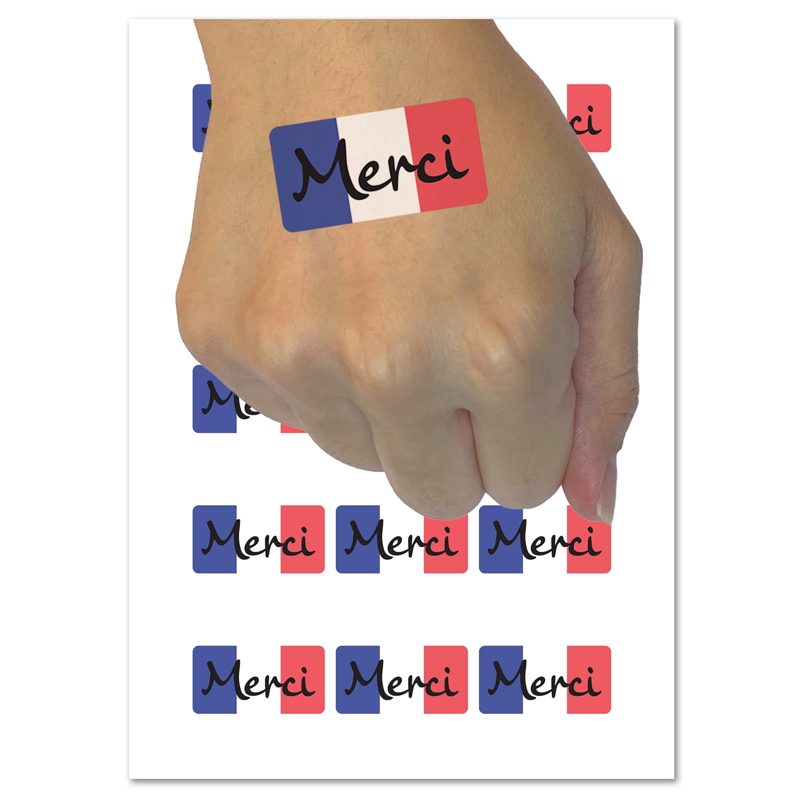 Merci Thank You French Water Resistant Temporary Tattoo Set Fake Body ...
