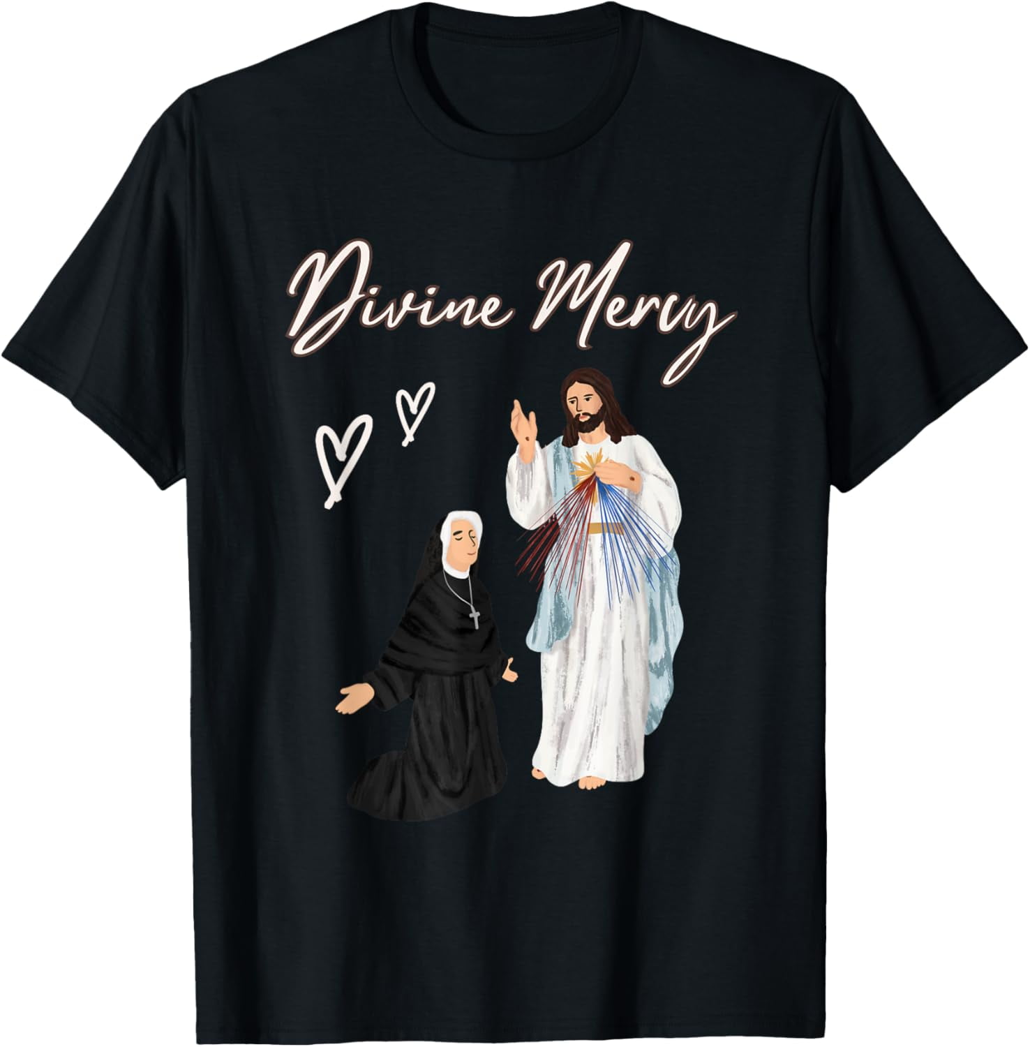 Merciful Jesus and Saint Faustina cartoon Divine Mercy T-Shirt ...