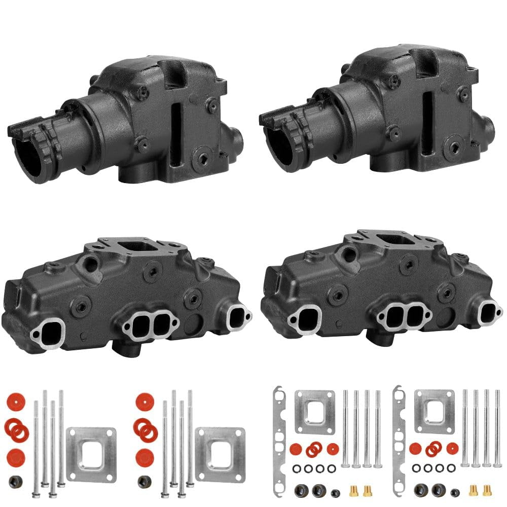 Mercruiser Dry Joint Exhaust Manifold & Elbow Riser Set with Gaskets, Bolts & Plugs - 2002 or ...