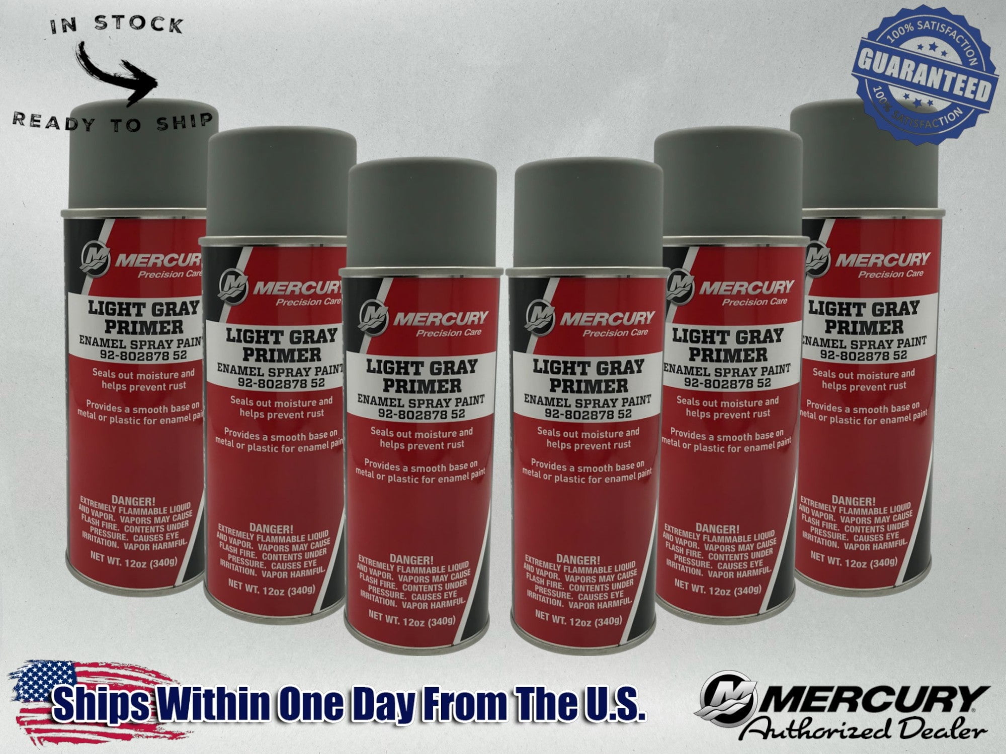 Mercury Genuine OEM Light Grey Primer Spray Paint 12 OZ 92-80287852 6 ...