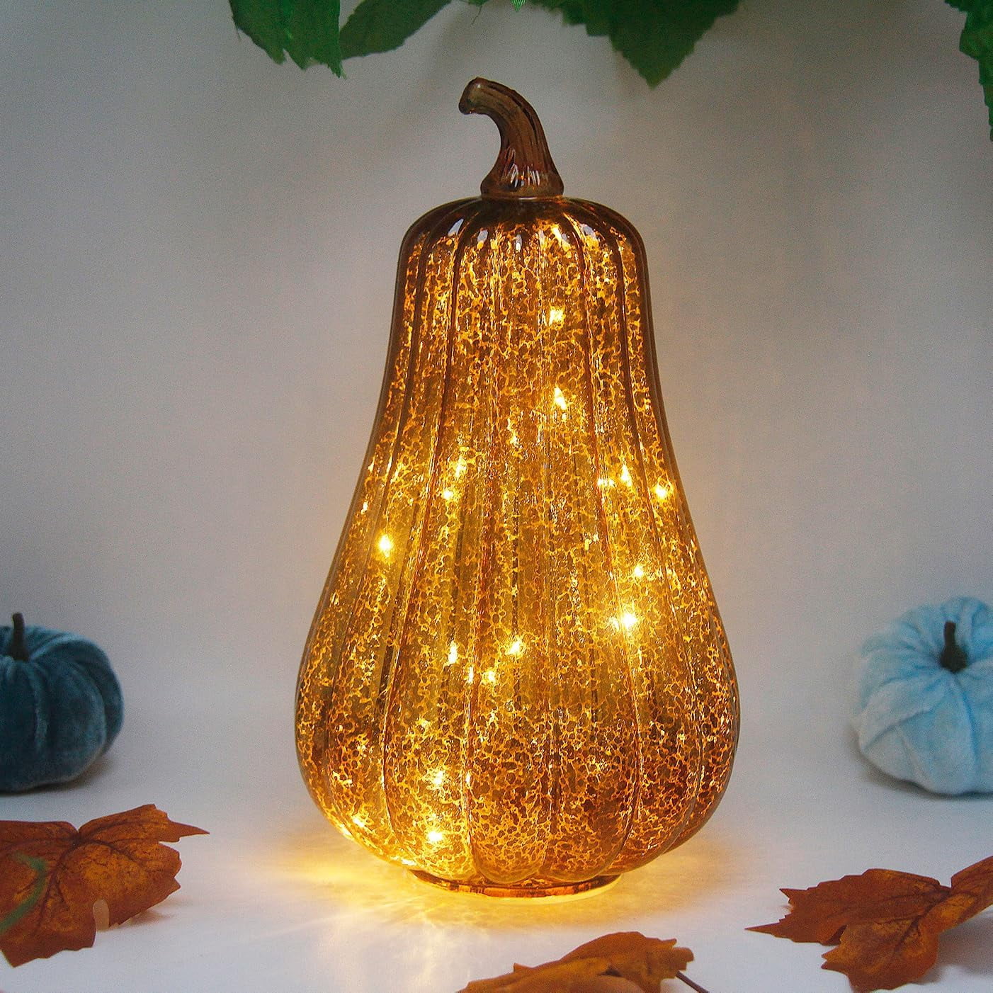 Mercury Glass Pumpkin Lights with Timer,Lighted Glass Pumpkin Lights ...