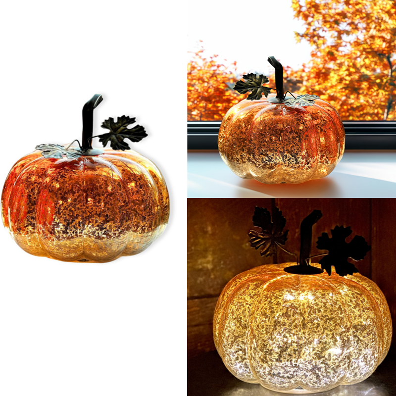 Mercury Glass Pumpkin Lights Timer Pumpkins Decorations Tables ...