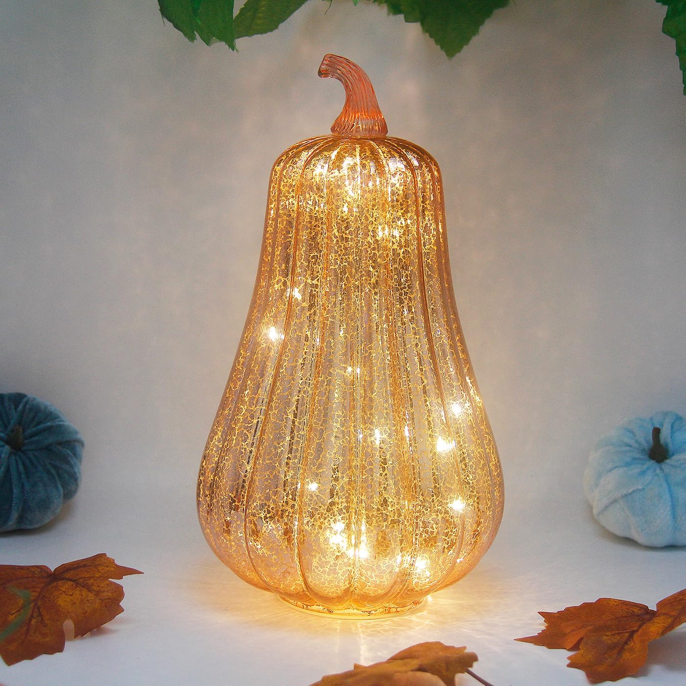 Mercury Glass Pumpkin Lights with Timer, Battery Operated Led Pumpkin ...