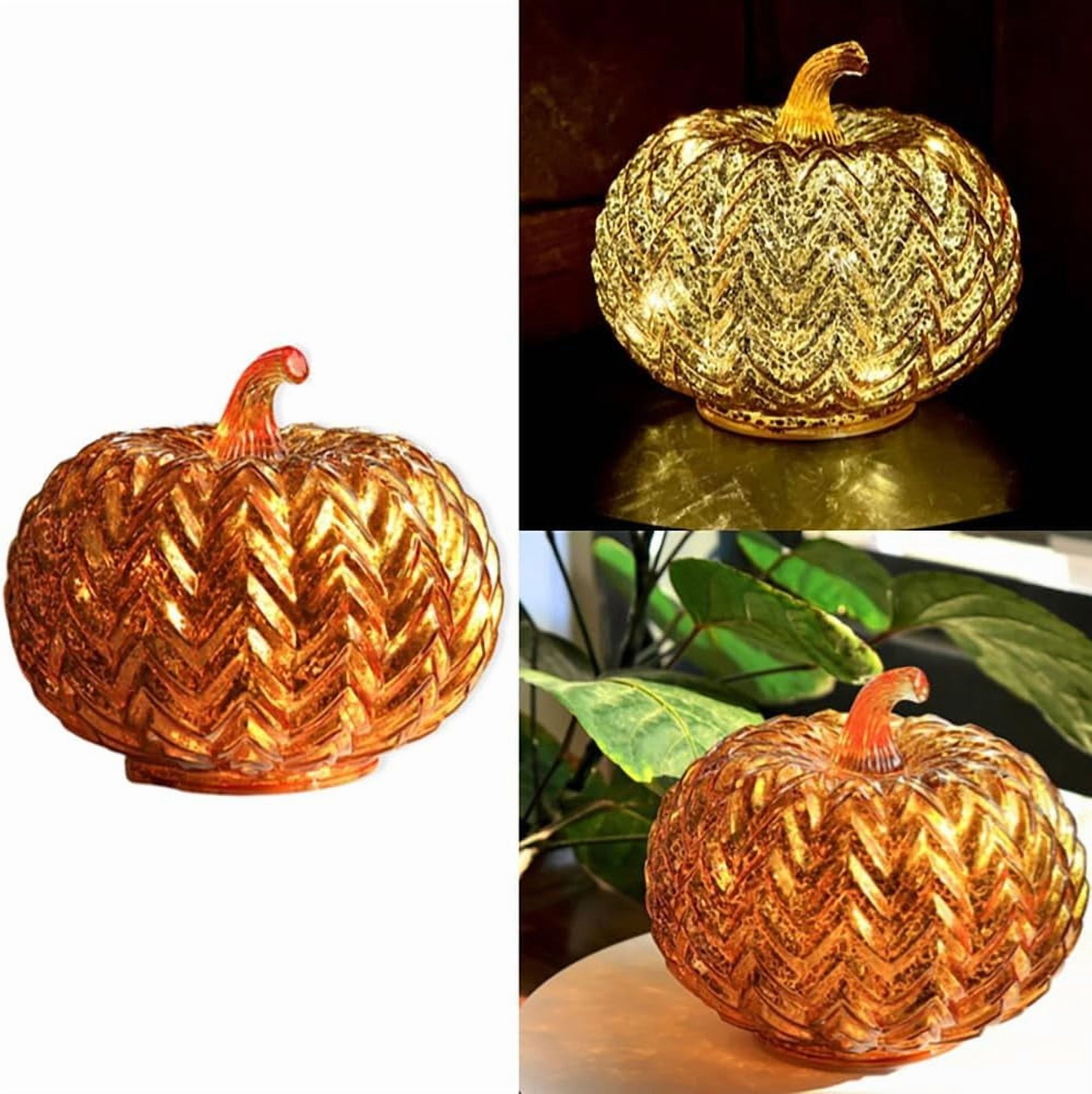Mercury Glass Pumpkin LightsTimer Pumpkins Decorations Decorative for ...