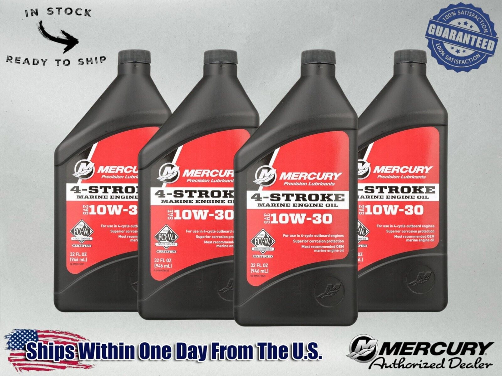 Mercury OEM SAE 10W-30 Mineral 4-Stroke Marine Engine Oil Quart ...