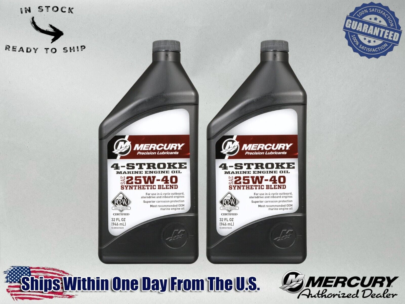 Mercury OEM SAE 25W-40 Synthetic Blend Marine Engine Oil Quart ...