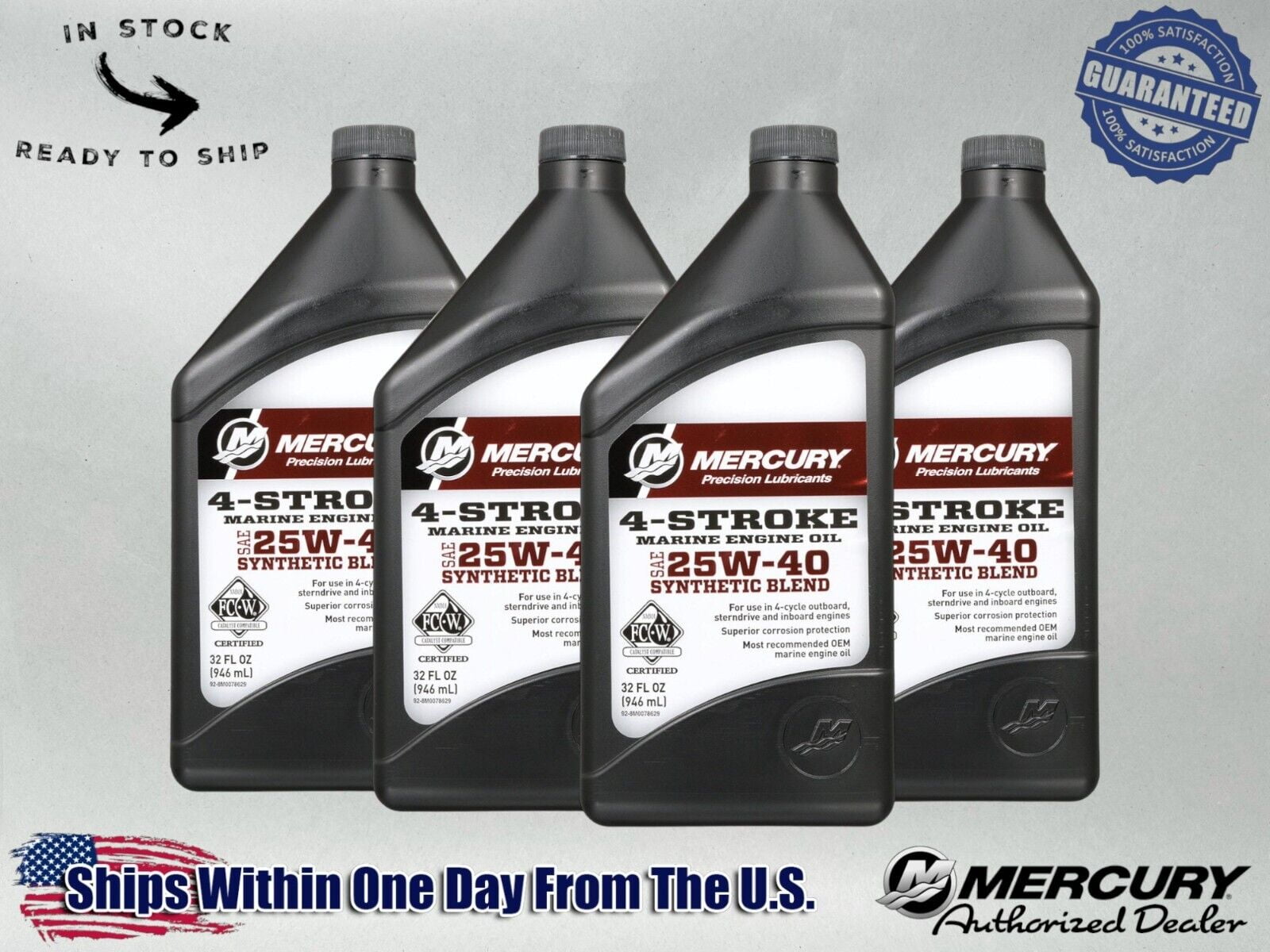 Mercury OEM SAE 25W-40 Synthetic Blend Marine Engine Oil Quart ...