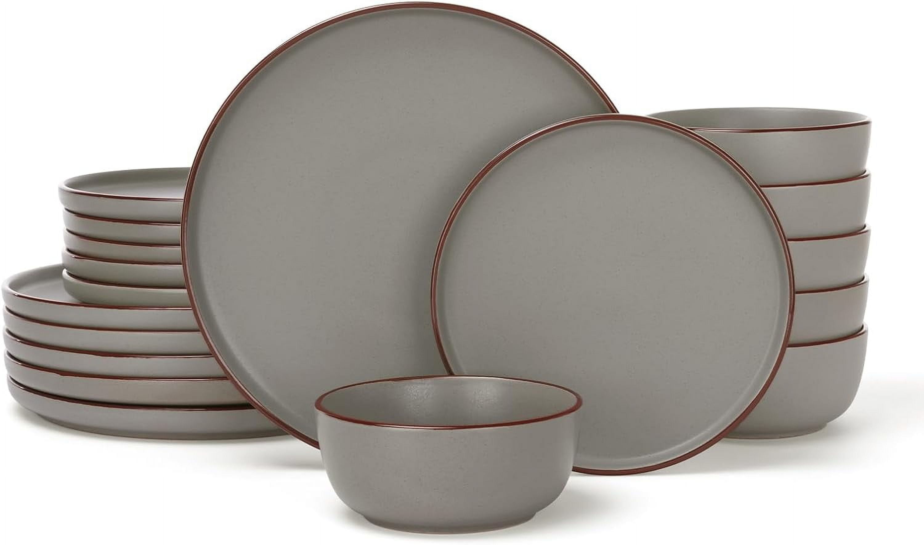 Mercury Plates and Bowls Sets, 12 Pieces Stoneware Dinnerware Sets ...