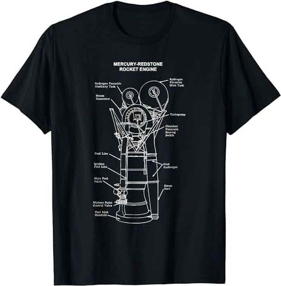 Mercury Redstone Rocket Engine Blueprint Technical Drawing T-Shirt ...