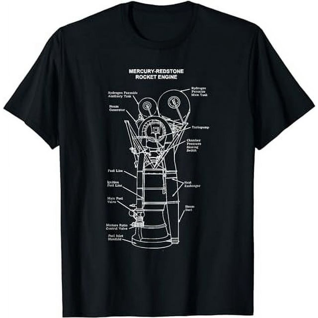 Mercury Redstone Rocket Engine Blueprint Technical Drawing T-Shirt ...