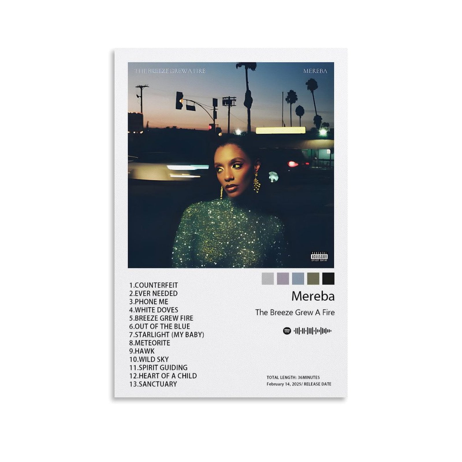 Mereba The Breeze Grew A Fire Album Cover Poster Canvas Wall Art Painting Living Room Posters ...