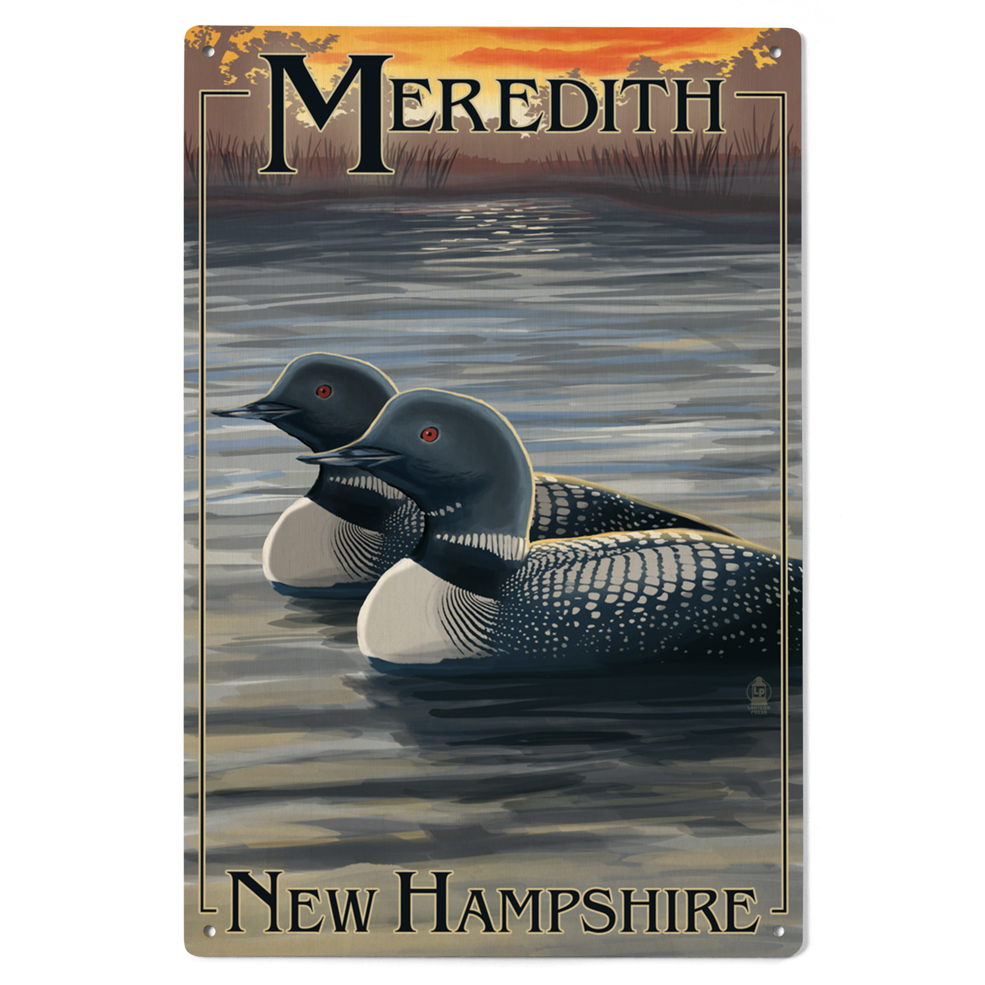 Meredith, New Hampshire, Loons Birch Wood Wall Sign (6x9 Rustic Home ...