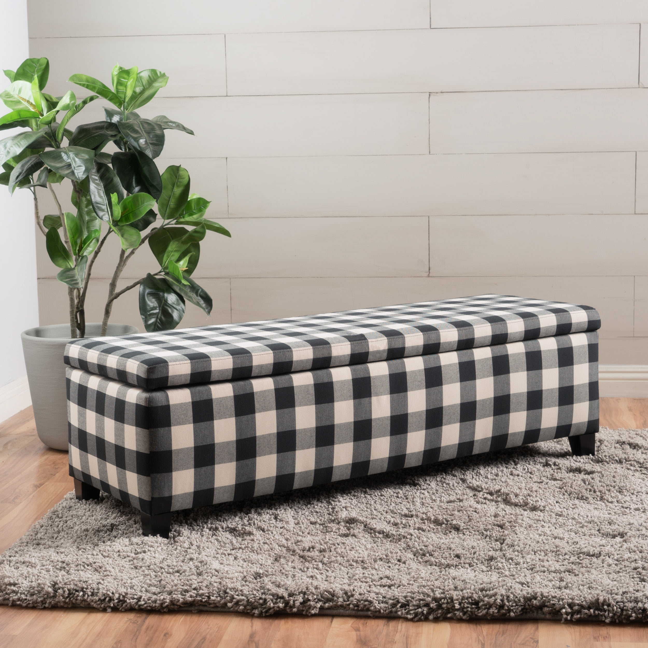 Meredith Noble House Chic Modern Fabric Storage Ottoman Bench, Black ...