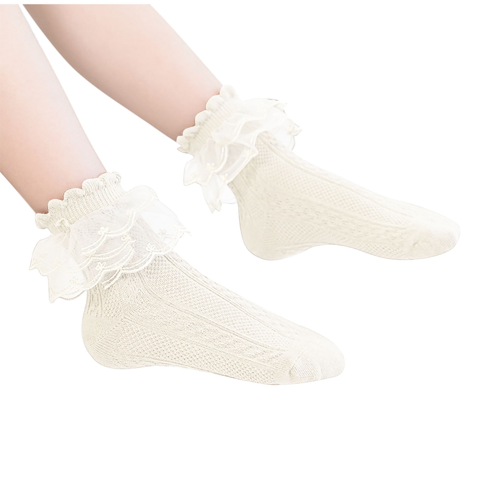 ZACPNCV 3PC Kids Girls Ruffle Lace Trim Cotton Socks Frilly Dress Candy ...