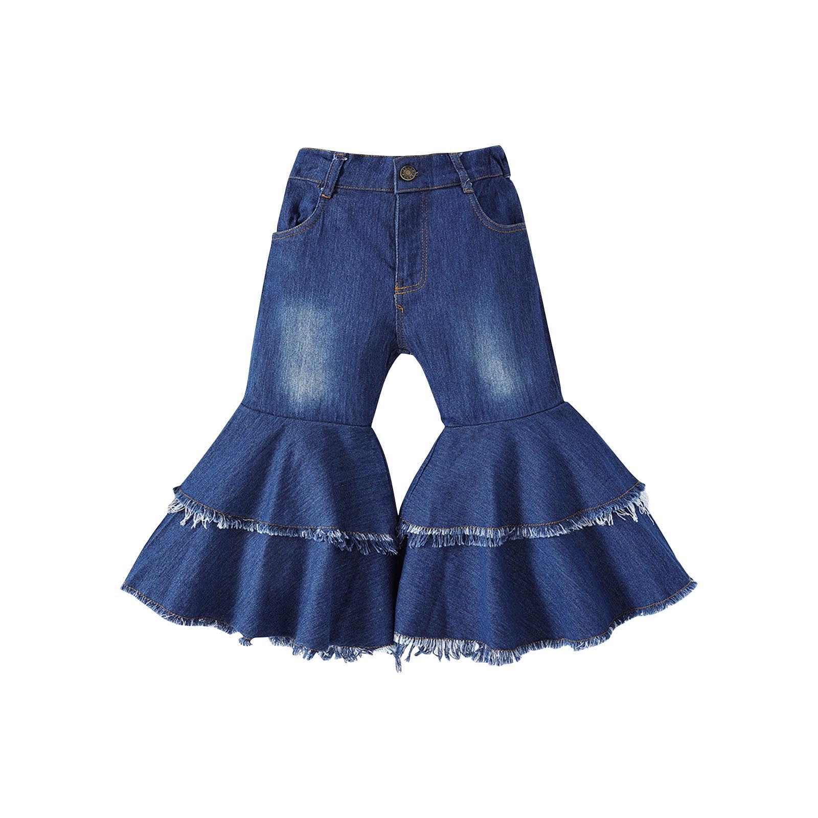 ZACPNCV Boys And Girls Ruffle Ripped Jeans Bell Bottom Flare Pants ...