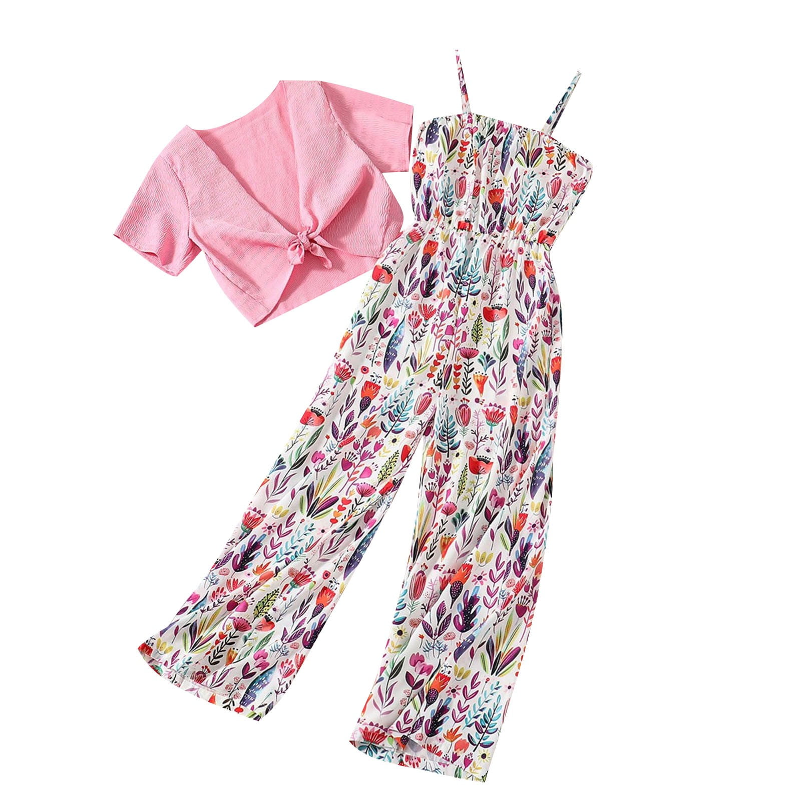 ZACPNCV Girls Jumpsuit Sleeveless Girl Casual Rompers Suspender Wide ...