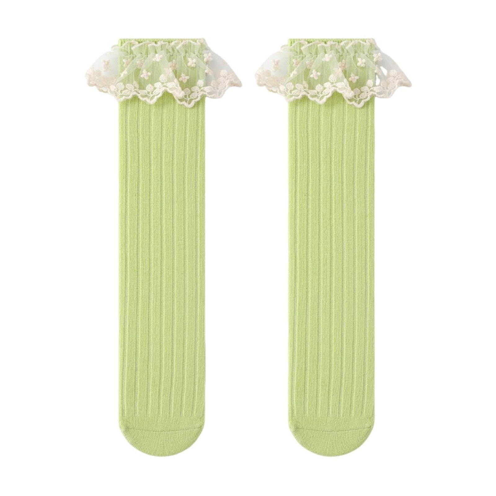 ZACPNCV Girls Knee-Highs Socks Solid Color Cotton Lace Ruffle Cable ...