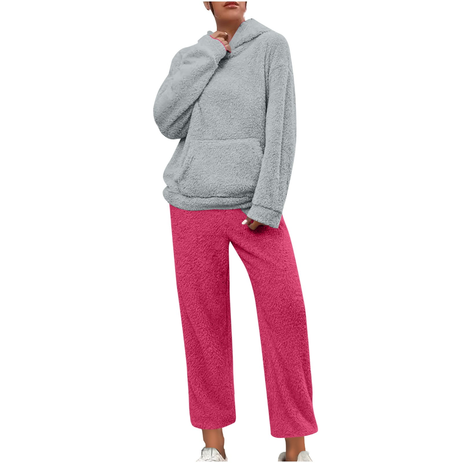 ZACPNCV Home Wear Hooded Home Couple Wear Solid Color Plush Insulation ...