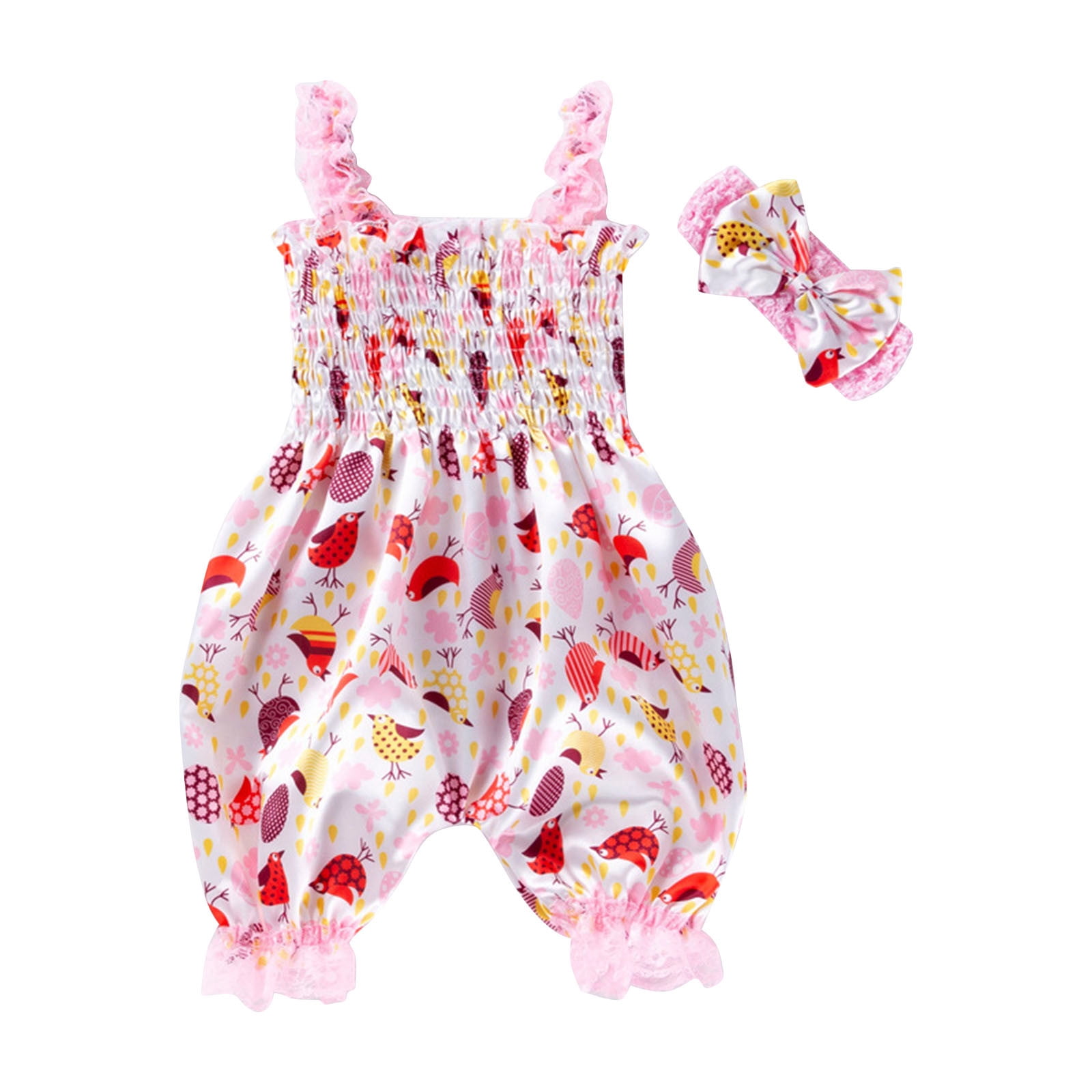 ZACPNCV Newborn Baby Girls Summer Jumpsuit Sleeveless Outfit Print Strap Romper One Piece ...