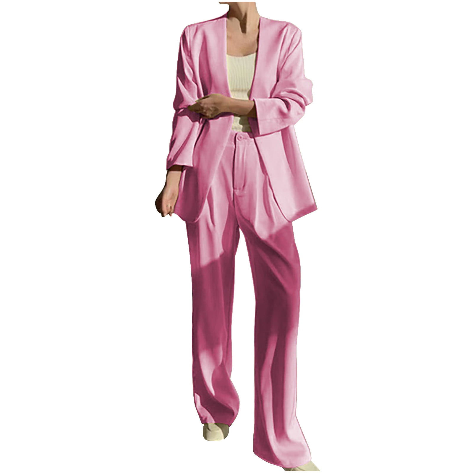 ZACPNCV Women's Casual Lattice Color Suit Long Sleeve Blazer and Long ...