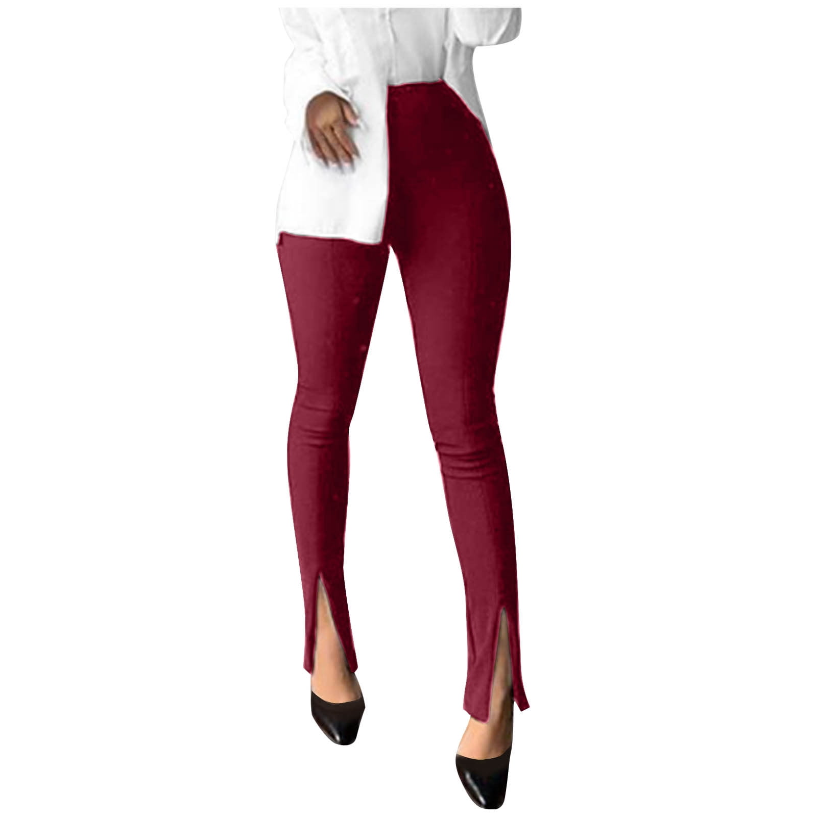 ZACPNCV Women's Daily Ultra High Rise Slit Front Flare Pant Red ...
