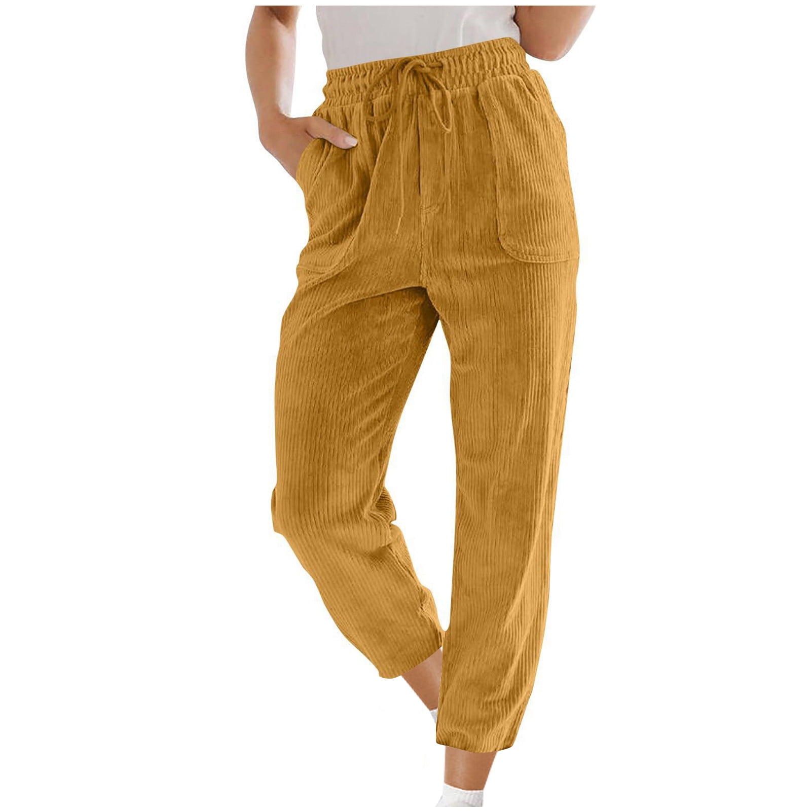 ZACPNCV Women's Elastic-Waist Drawstring Corduroy Pants With Solid ...
