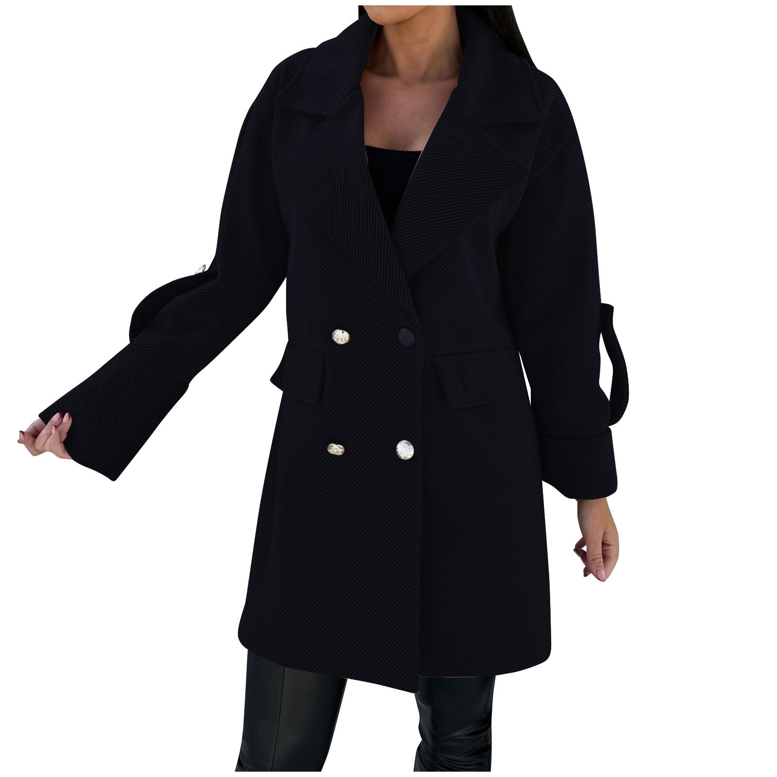 ZACPNCV Women's Fashion Trench Coat Notch Lapel Double Breasted Thick A ...
