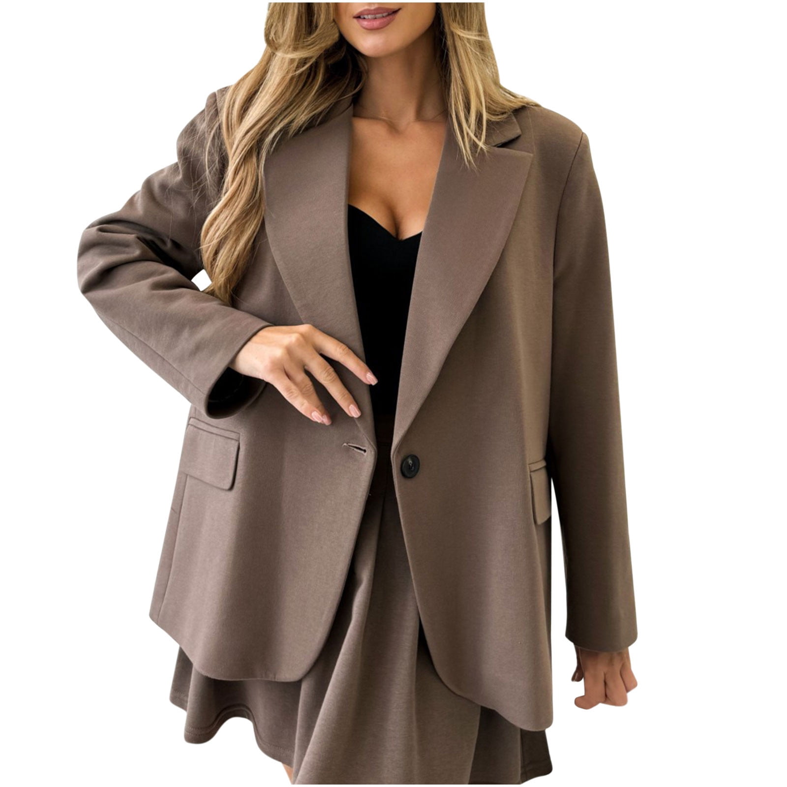 ZACPNCV Women's Winter Casual Jackets Long Sleeve Solid Color Buttoned Suit Jacket Khaki ...